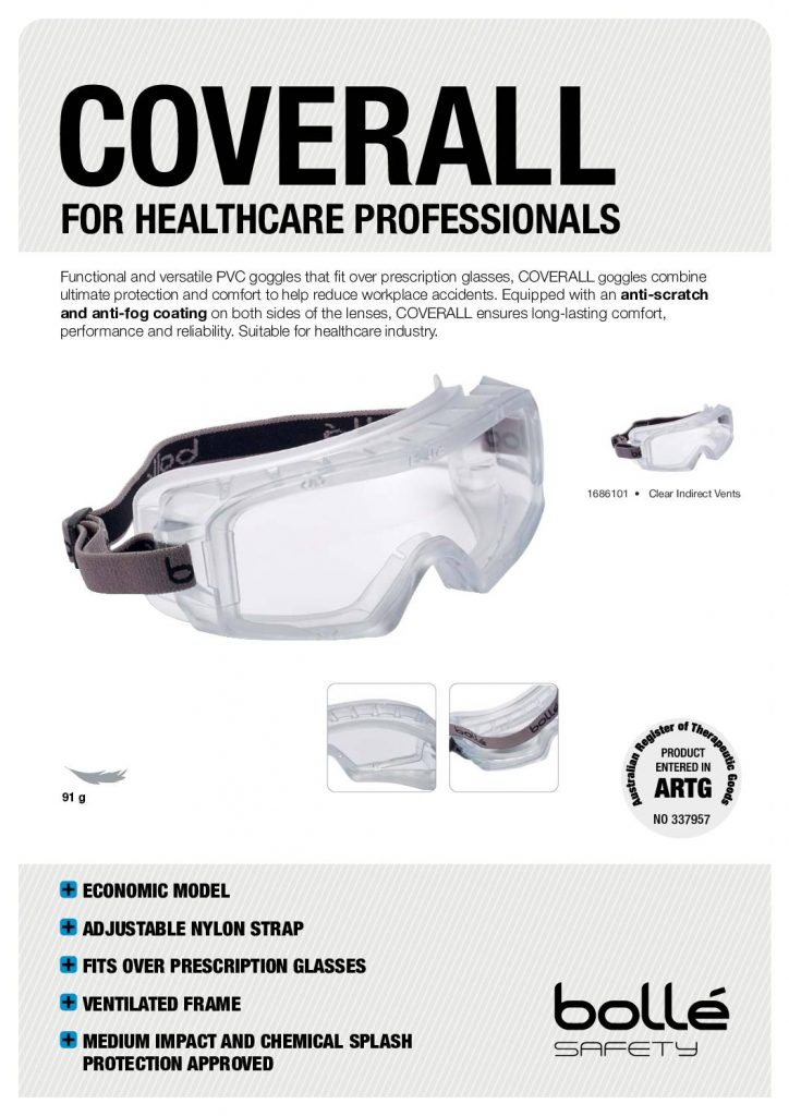 Bolle Coverall 3 Safety Goggles 1686101 (Indirect Vents Top & Bottom ...